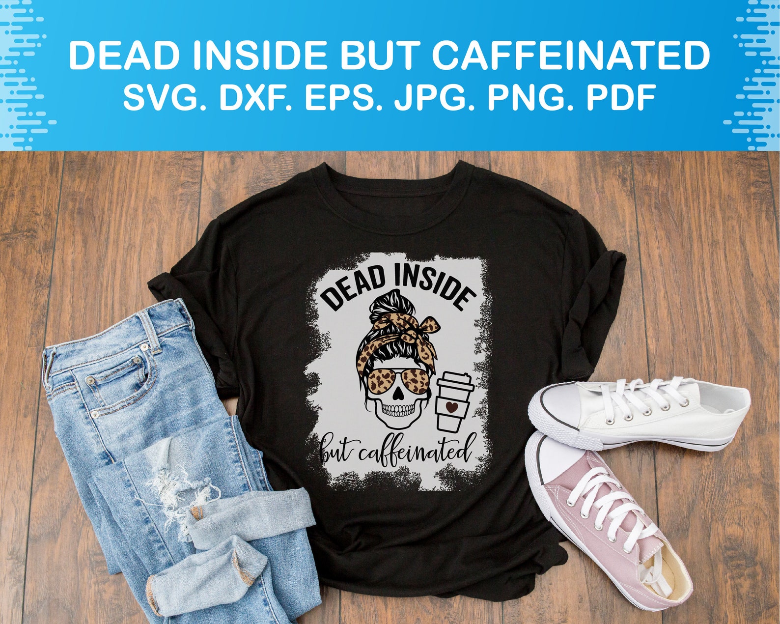 Dead Inside but Caffeinated Svg Messy Bun Skull Svg Dead - Etsy