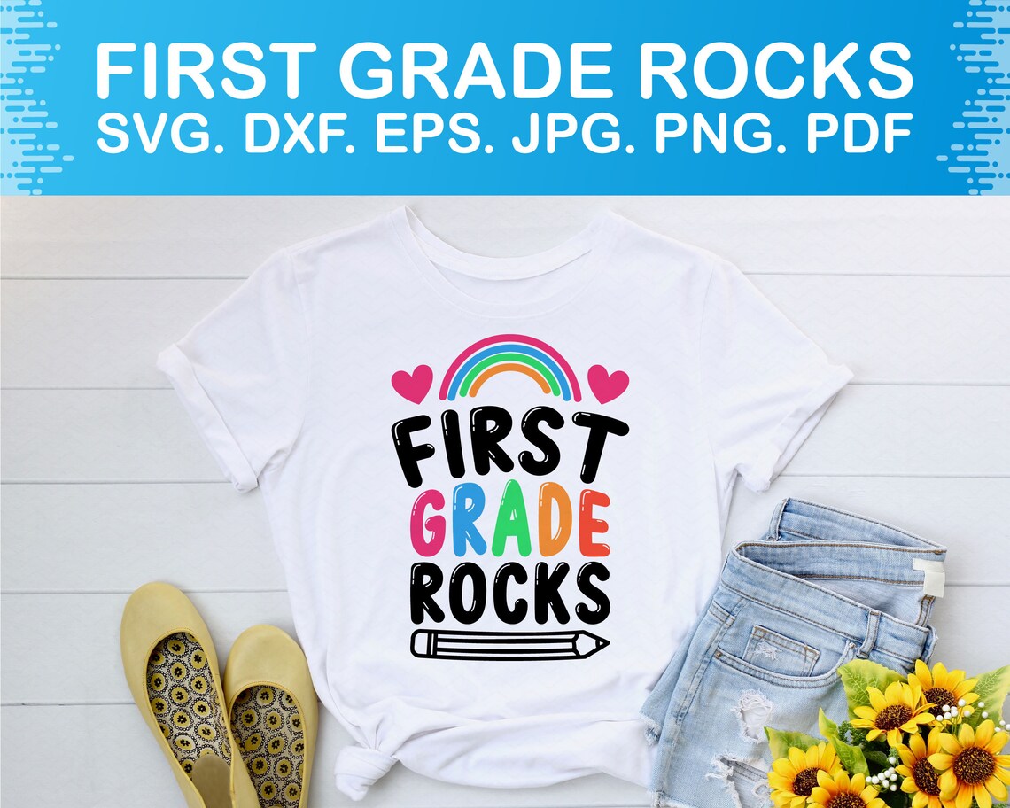 First Grade Rocks Svg Back to School Svg Teacher Svg School - Etsy