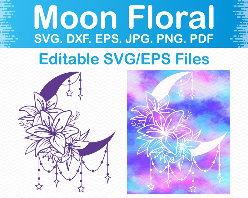 Floral Moon Svg Crescent Moon Svg Boho Svg Flower Moon Svg - Etsy