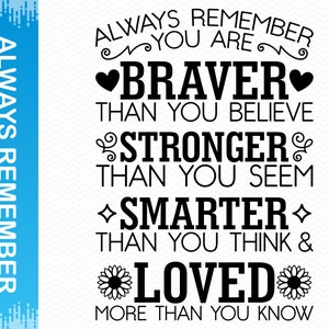 Always Remember You Are Braver Than You Believe Stronger Than You Seem ...