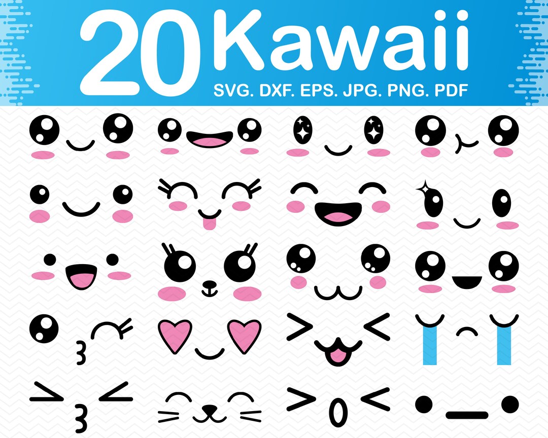 Kawaii Faces Svg, Kawaii Svg Files for Cricut, Kawaii Clipart, Cute Svg ...