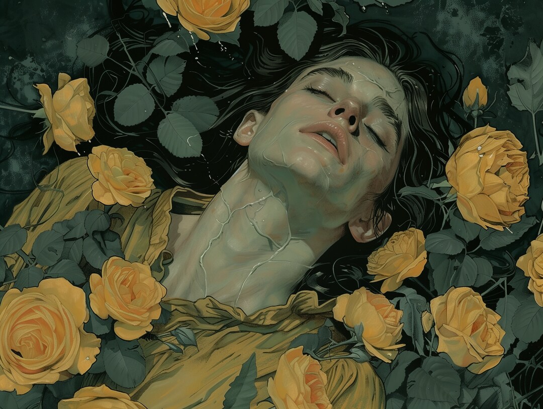 A Man in a Lake of Yellow Roses Digital Art Paint Illustration - Etsy