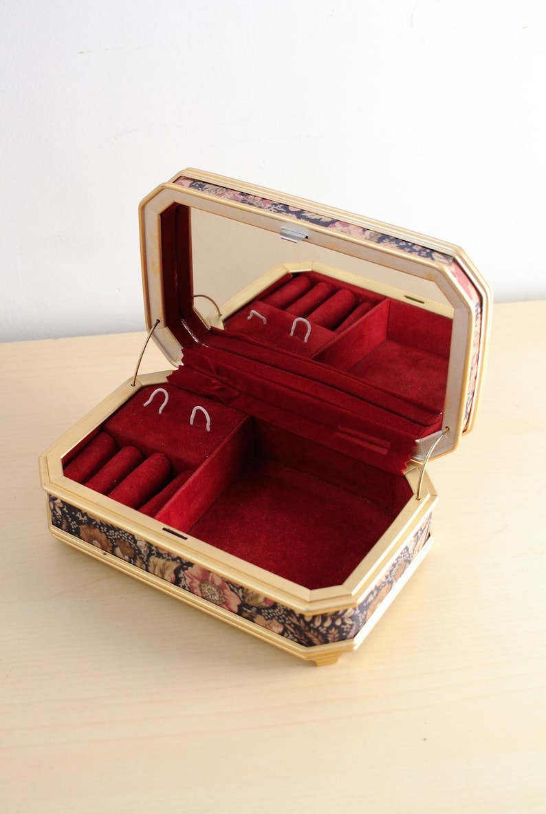 Liberty Art Deco Style Music Box Jewelry Box Flower Print and Red ...