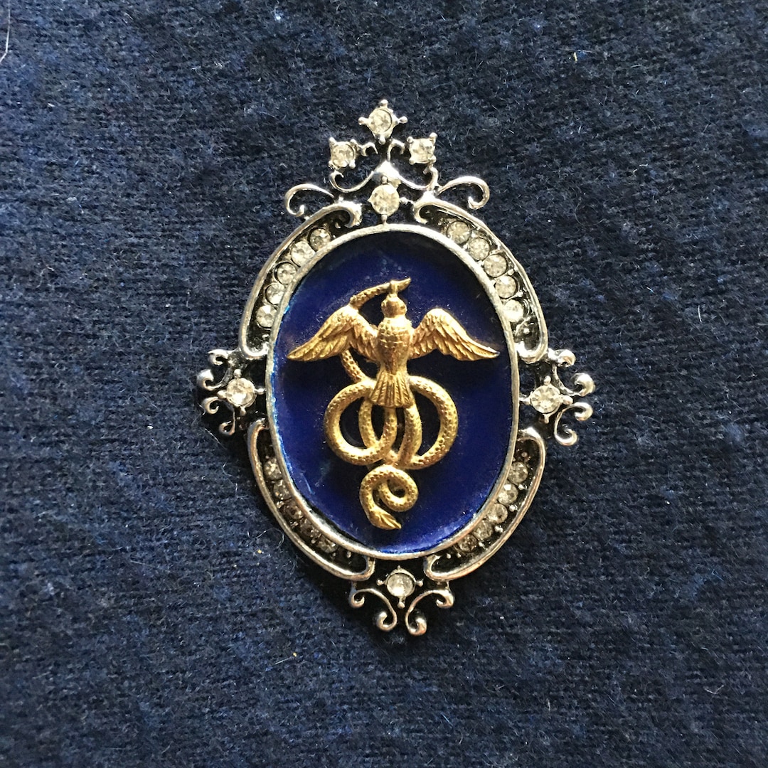Beautiful Antique Emblem of Dove & Snake Set in a Rhinestone Oval ...