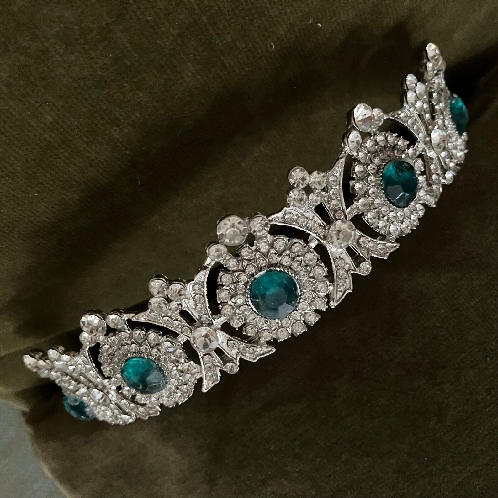 Regency Revival Tiara Made of Clear Rhinestones With Emerald Green ...