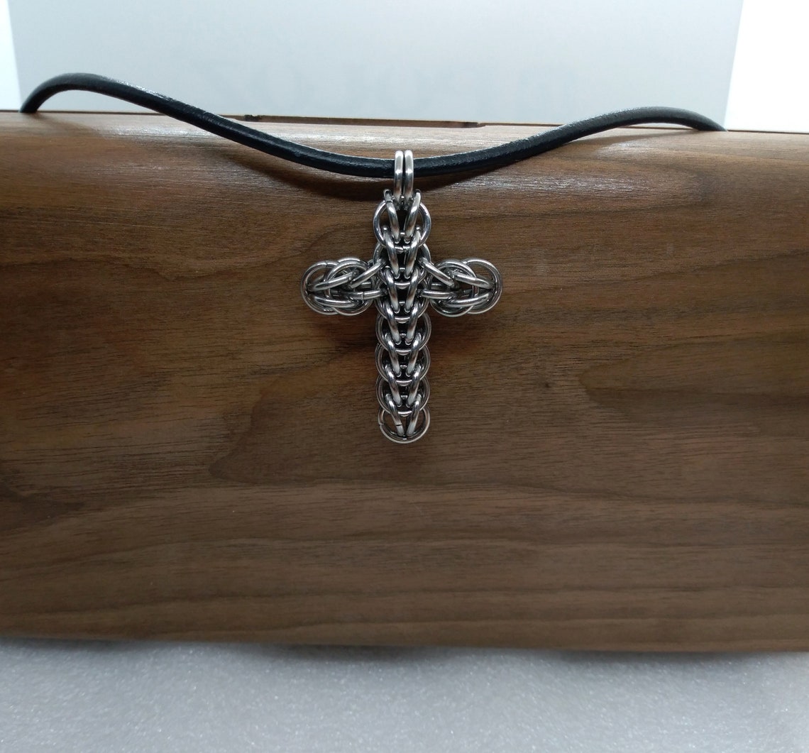 Chainmaille Cross Pendant Necklace, Chainmail Cross, Stainless Steel ...