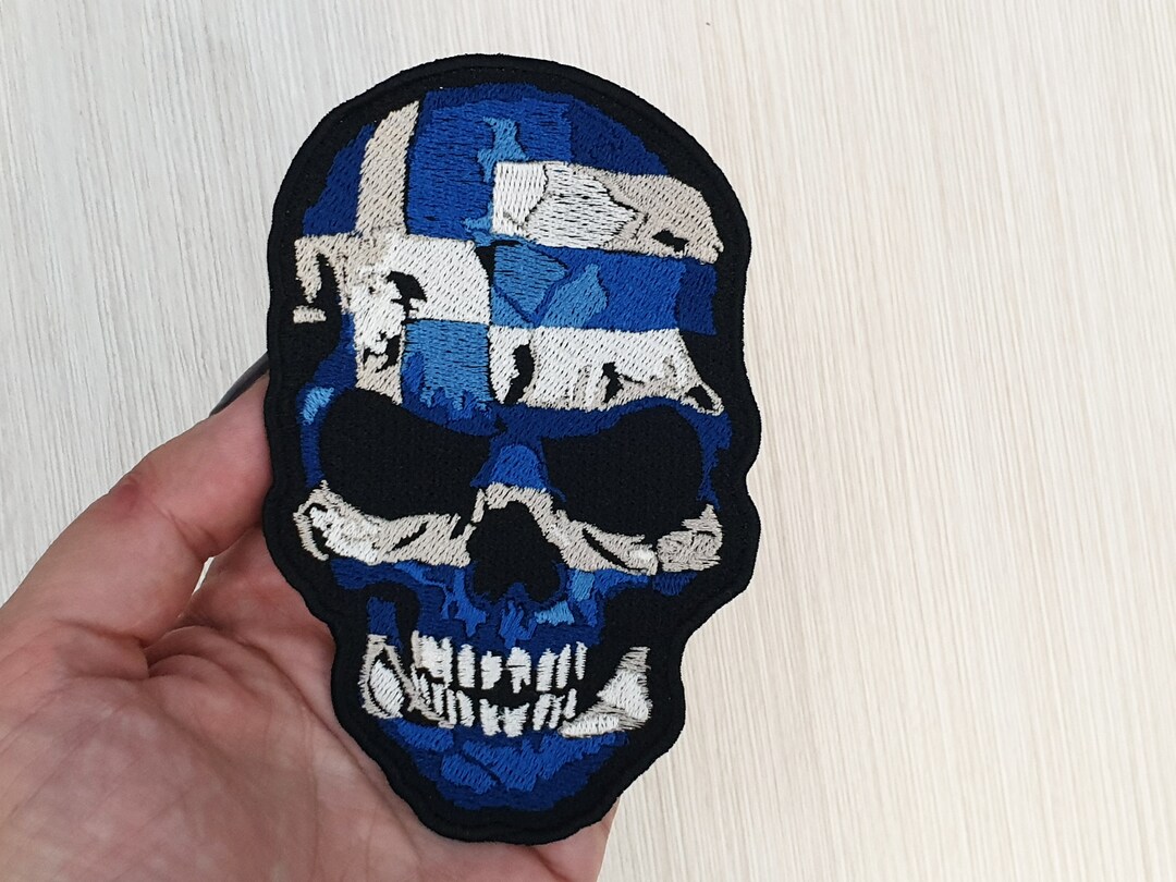 Greek Flag Skull Patch, Greece National Flag Biker Patch, Sew on Patch ...