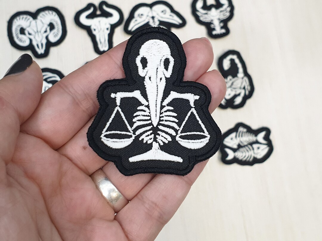 Libra Zodiac Sign Embroidered Patch, Glow in Dark Astrology Skull - Etsy