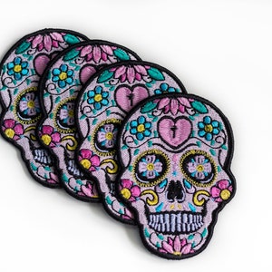 Pink Sugar Skull Embroidered Patch, DIY Applique - Etsy