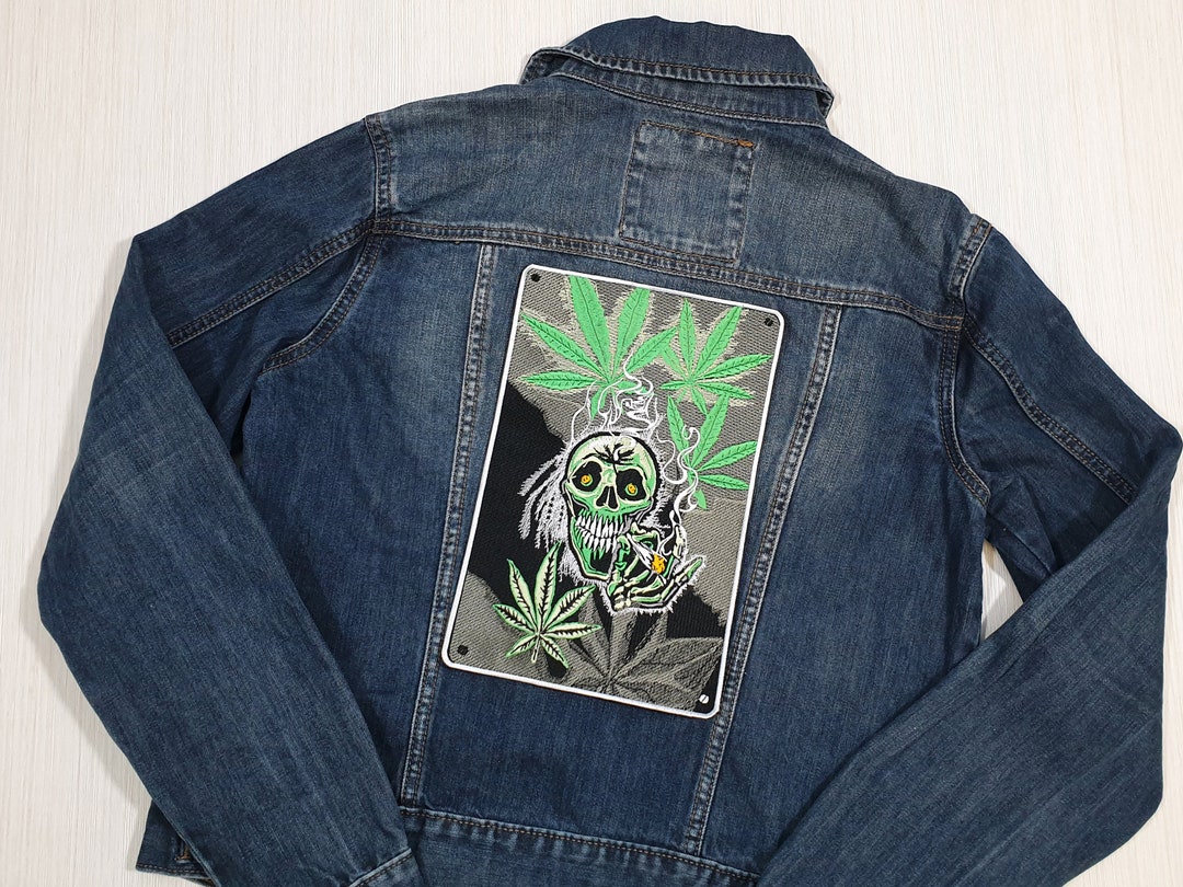 Large Marijuana Skull Patch, Stoned Skull Back Patch, Sew on Biker ...