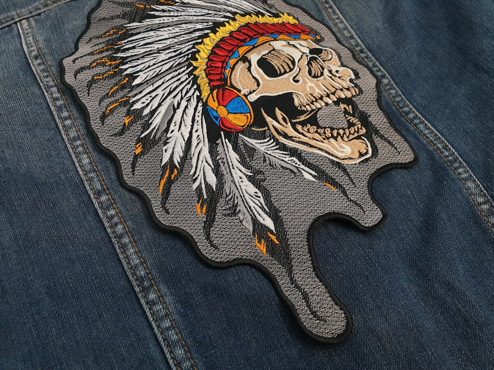 Large Native American Skull Patch for Jackets Indian Back - Etsy