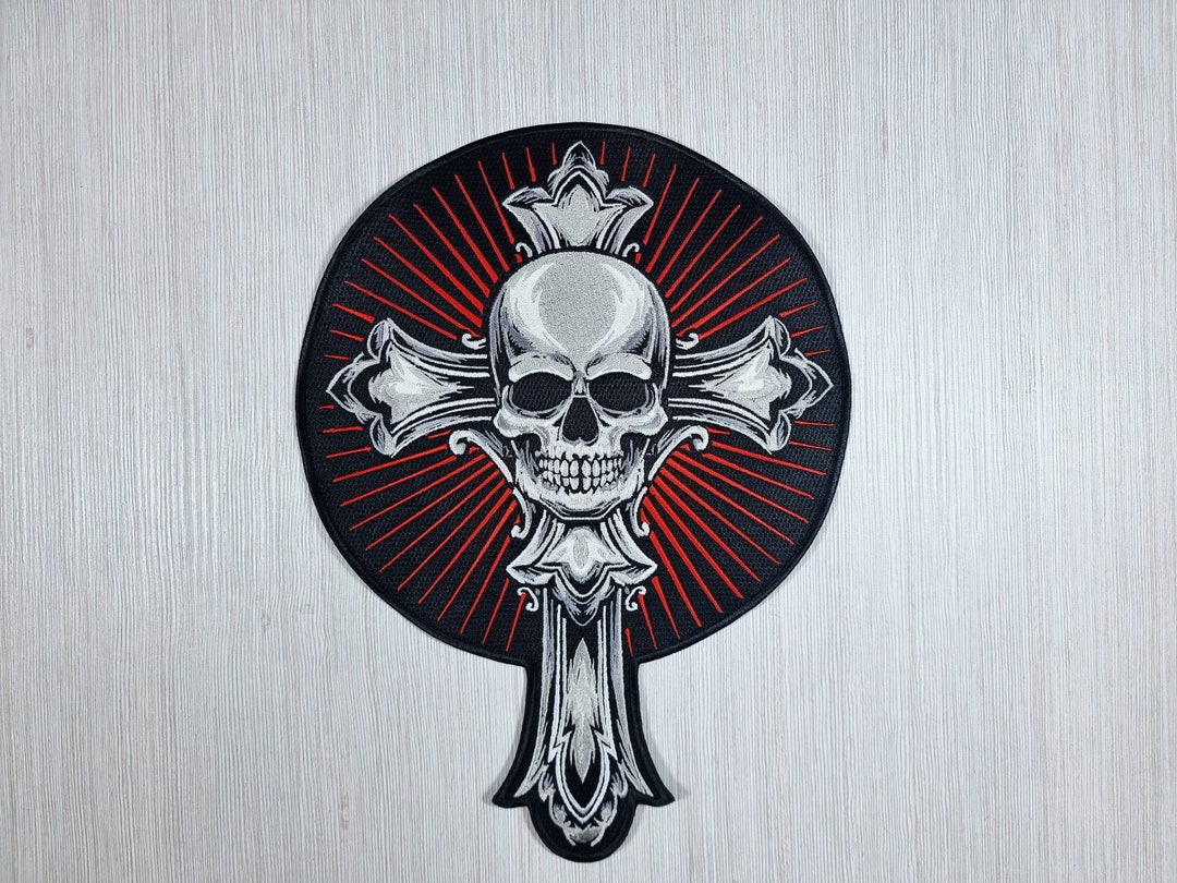 Large Cross Skull Biker Back Patch for Jacket, Sew on Patch, Urban ...