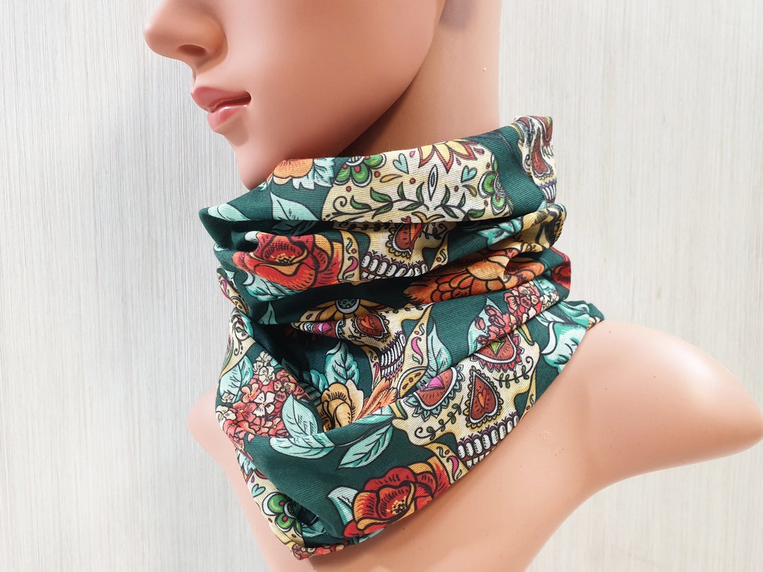 Sugar Skull Tube Scarf, Colorful Face Mask, Hiking Bandana, Tube Scarf ...
