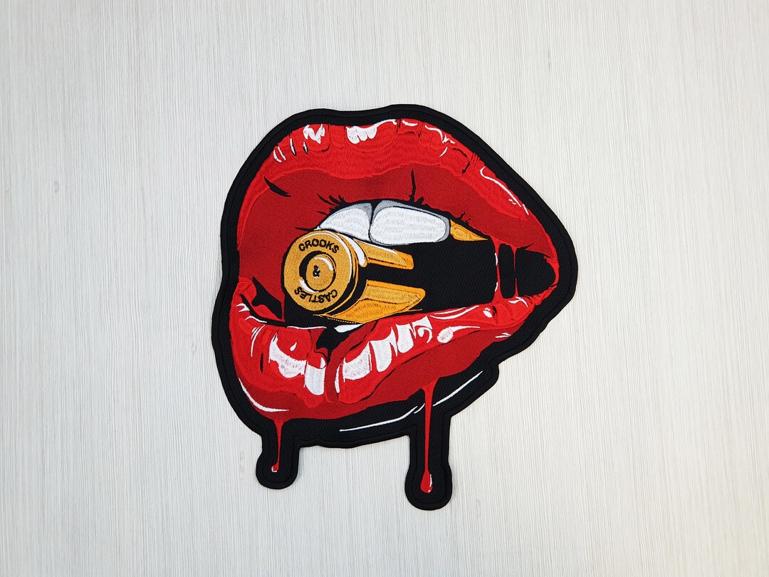 Large Lips Bullet Embroidered Patch, Biker Back Patch - Etsy