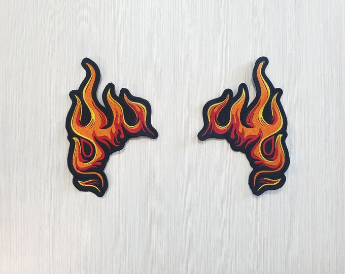 Set of 2 Flame Patch, Fire Patch for Jackets, Flame Sew on Patch, Urban ...