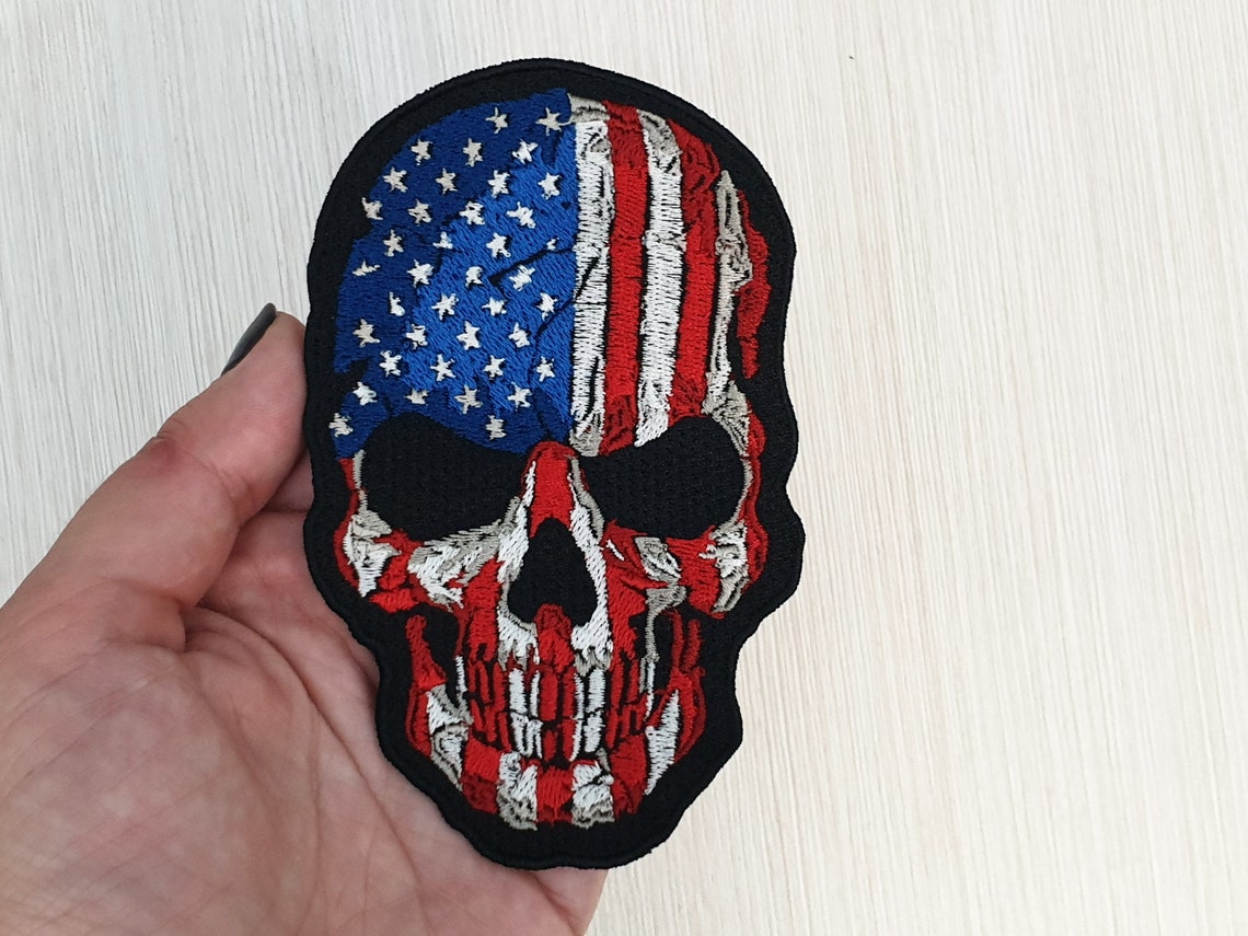 USA Flag Skull Patch Amercan National Flag Biker Patch Sew - Etsy