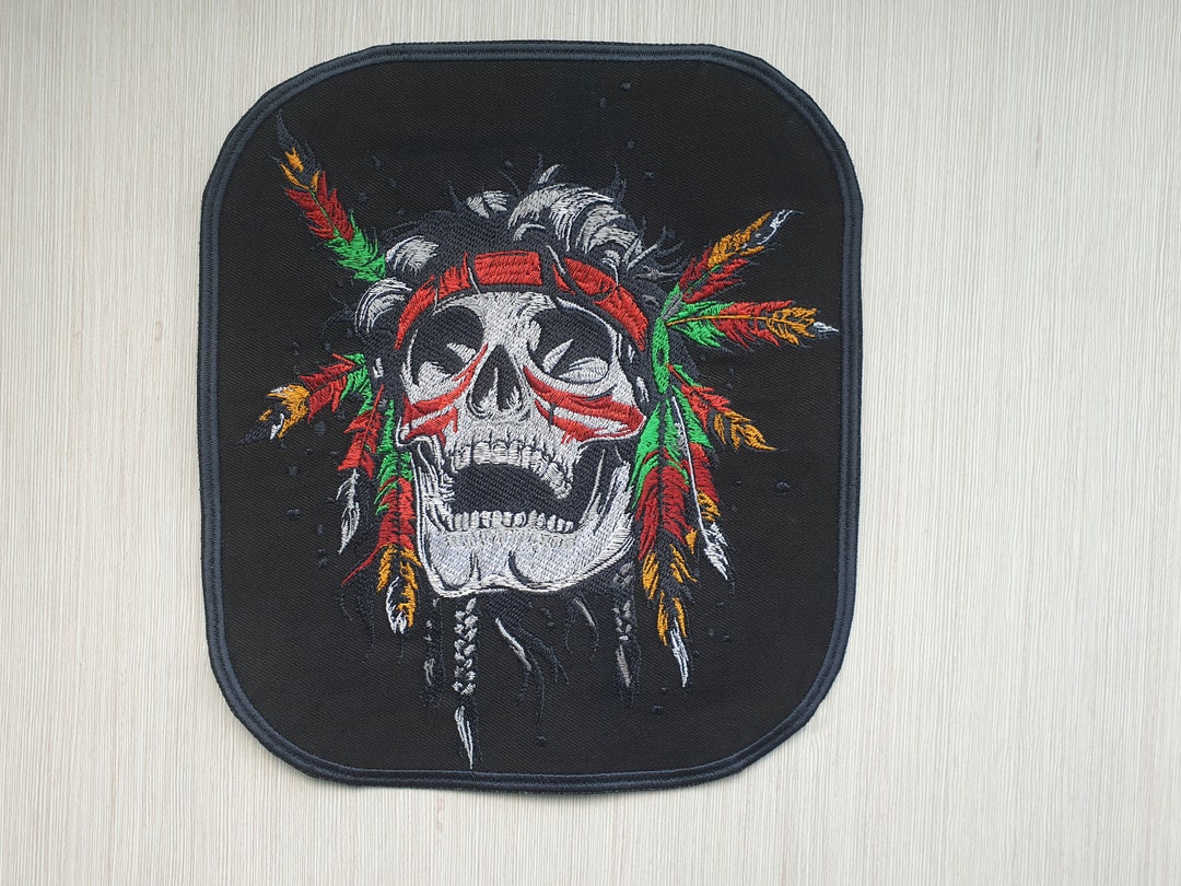 Large Indian Skull Patch, Native American Patch, Mexican Back Patch, Embroidered Skull, Urban ...