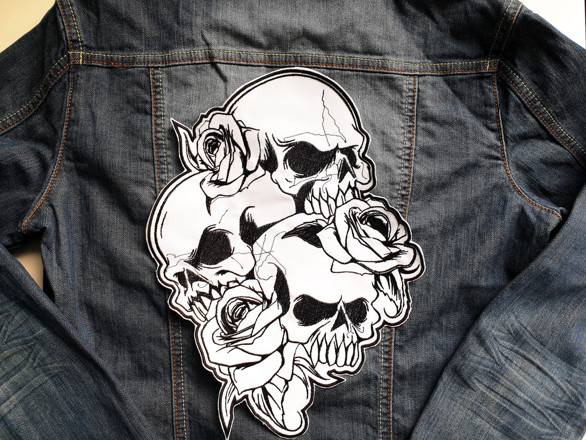 Large Skull Patch, Skull Back Patch, Skeleton Biker Patch, Sew on Patch ...