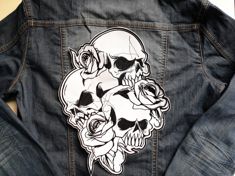 Large Skull Patch Skull Back Patch Skeleton Biker Patch Sew - Etsy