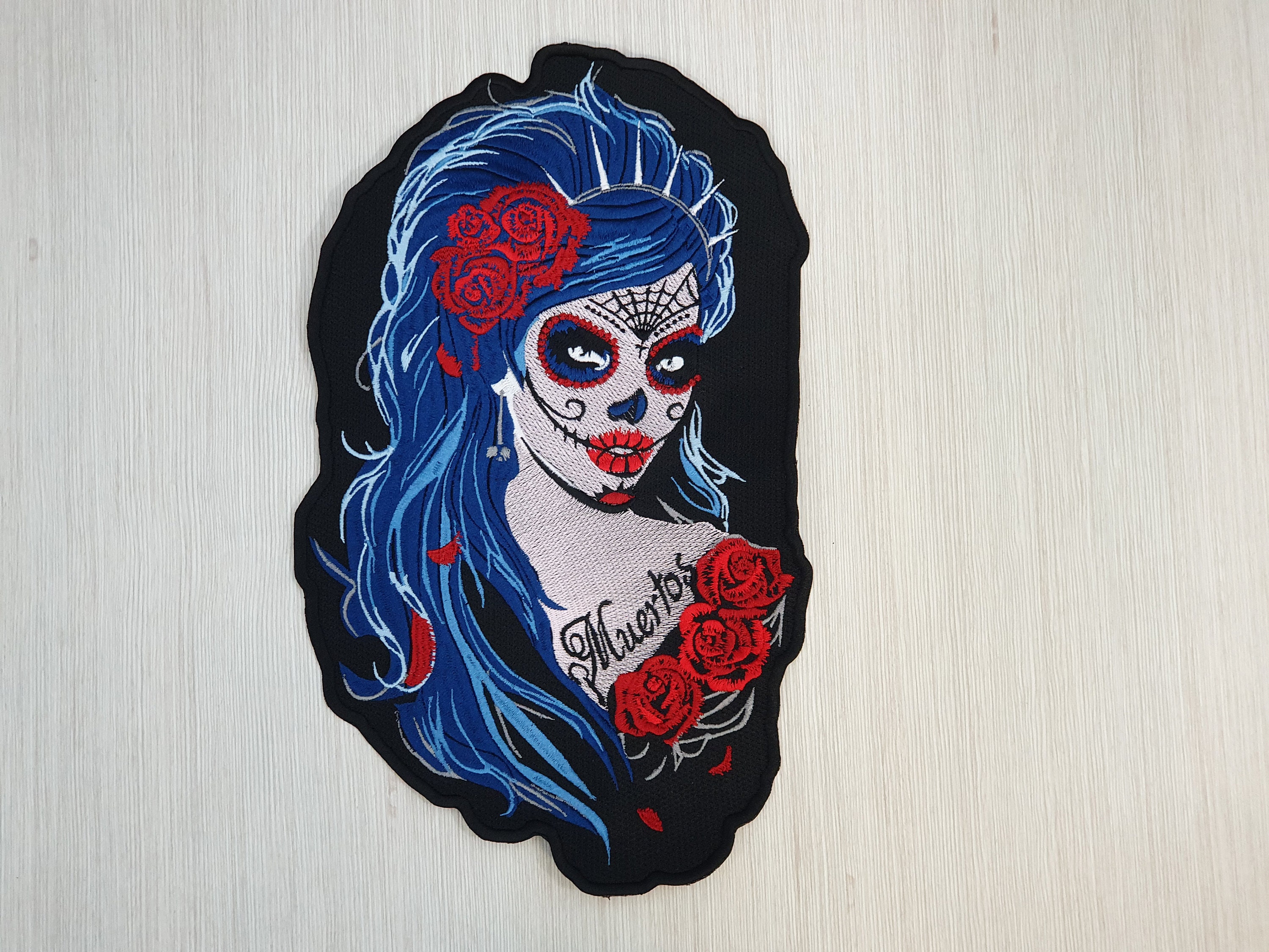 Sugar Skull Biker Patch for Jacket Santa Muerte Embroidered | Etsy