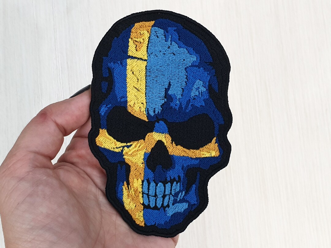 Sweden Flag Skull Patch, Swedish National Flag Biker Patch, Sew on ...