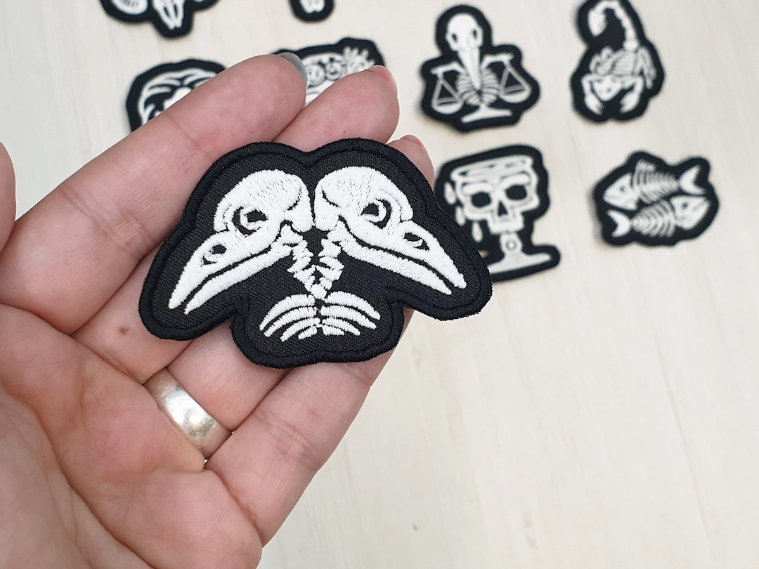 Gemini Zodiac Signs Embroidered Patch, Glow in the Dark Astrology Skull ...