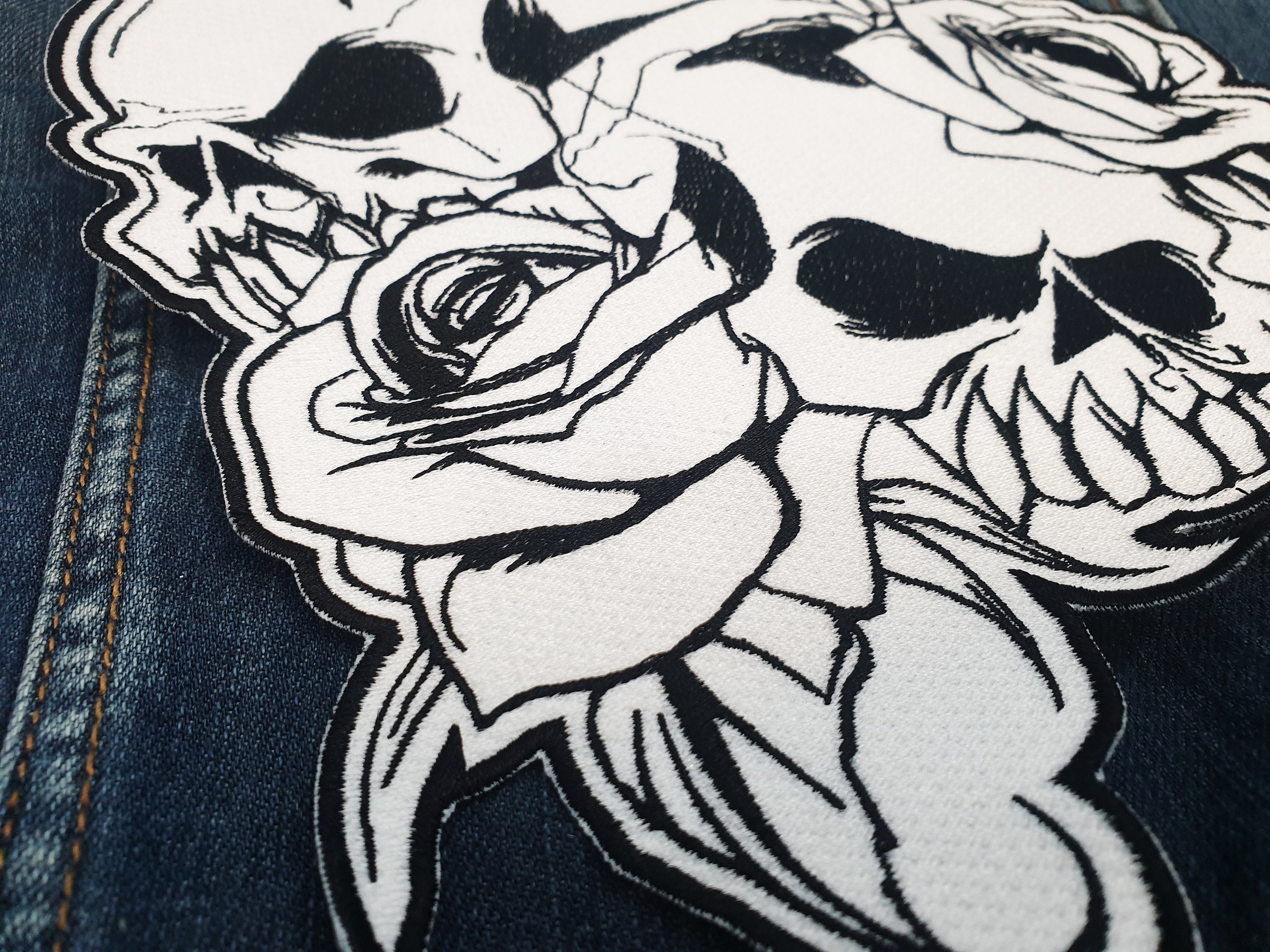 Large Skull Patch, Skull Back Patch, Skeleton Biker Patch, Sew on Patch ...