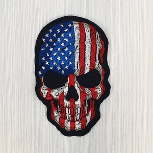 USA Flag Skull Patch, Amercan National Flag Biker Patch, Sew on Patch ...