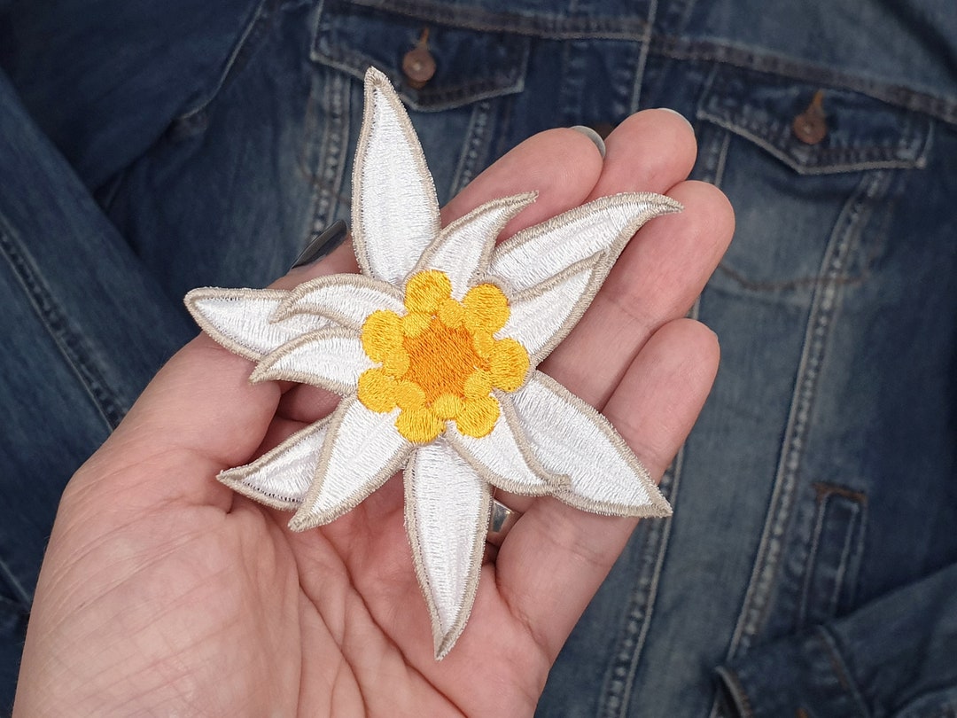 Edelweiss Flower Patch, Mountain Flower Pin, Embroidered Hiker ...