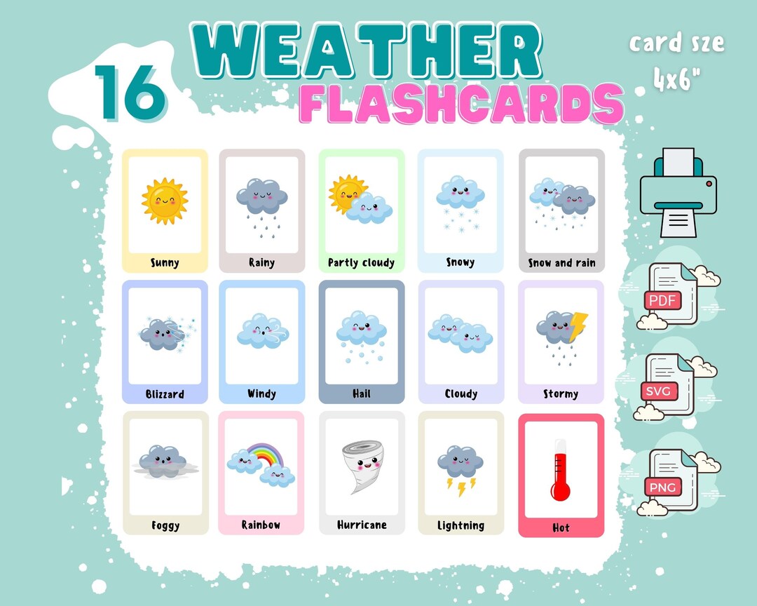 16 Weather Cards Montessori Flashcards Pre-school Cards - Etsy