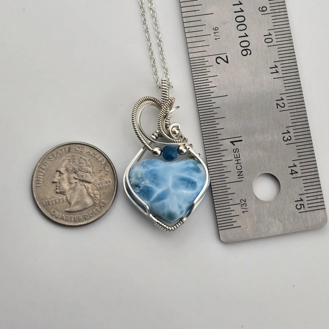 AA Larimar Heart Pendant, Solid Sterling Silver Wire, Silver Plated ...