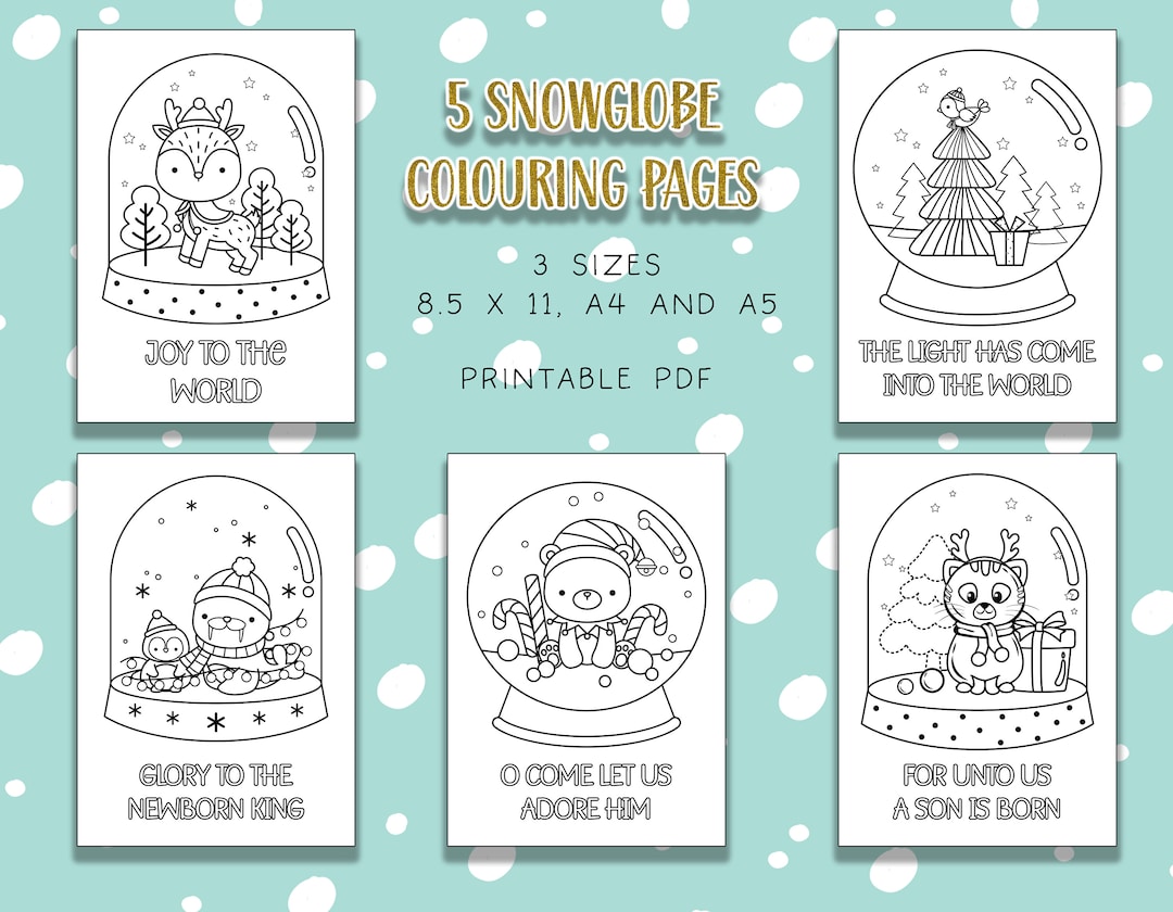 5 Printable Christmas Colouring Pages I Snowglobe Cute Animals L Adult ...