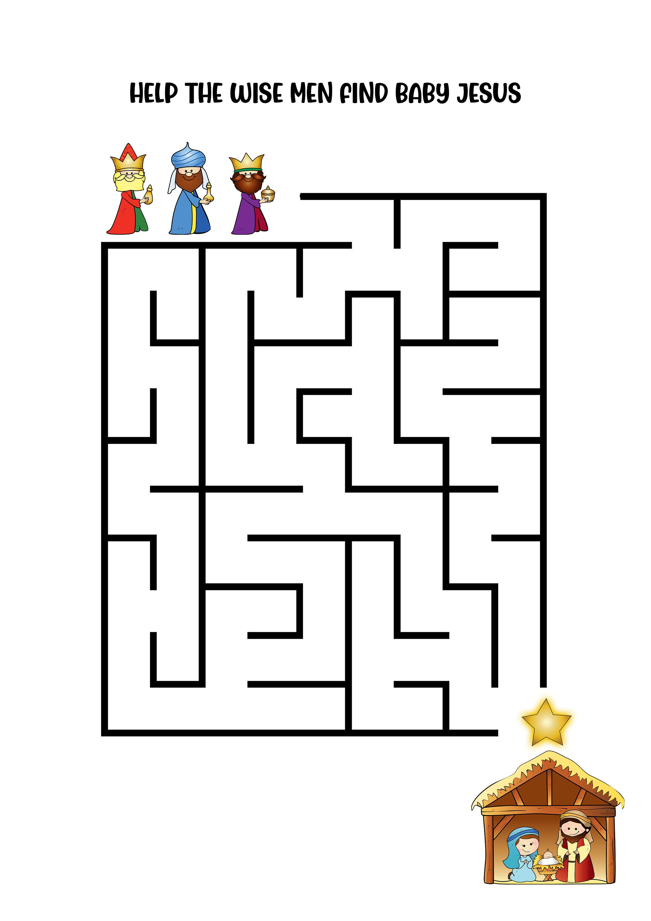 Christmas Story Activity Pack: Maze, Wordsearch, Coloring (printable ...