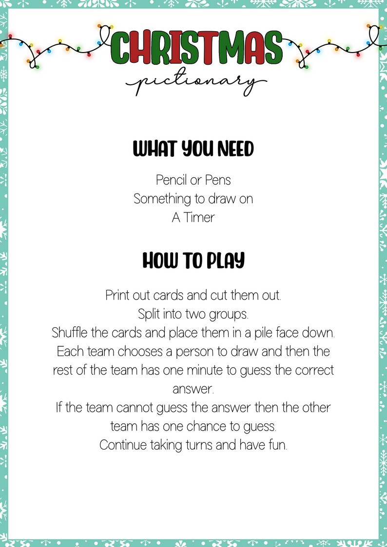 Printable Christmas Pictionary L Christmas Story Games L Printable ...