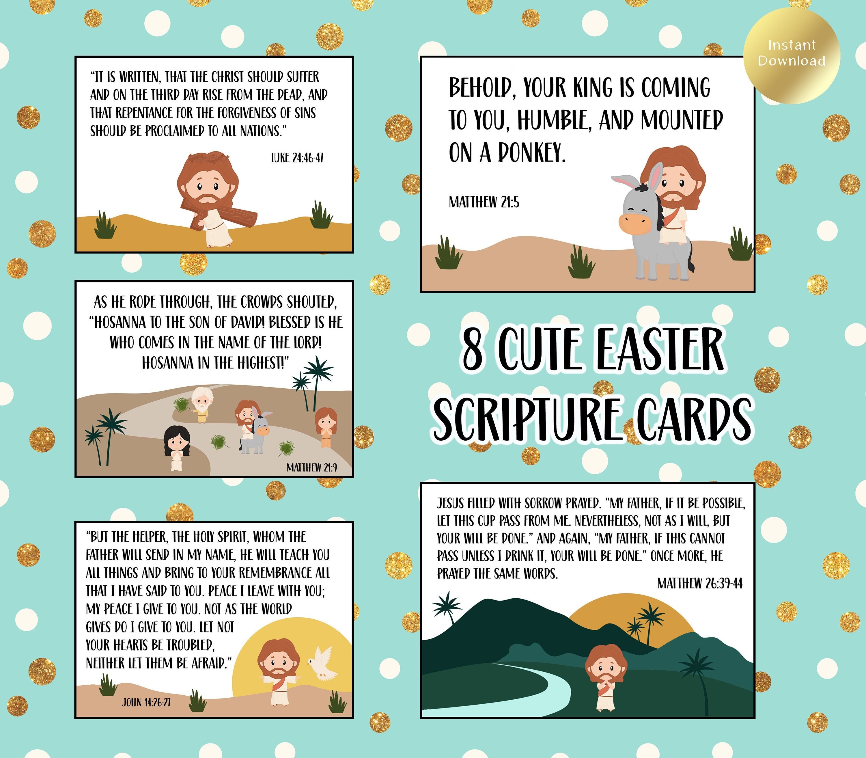 Easter Story Scripture Cards for Kids: Christian Bible Verses (digital ...