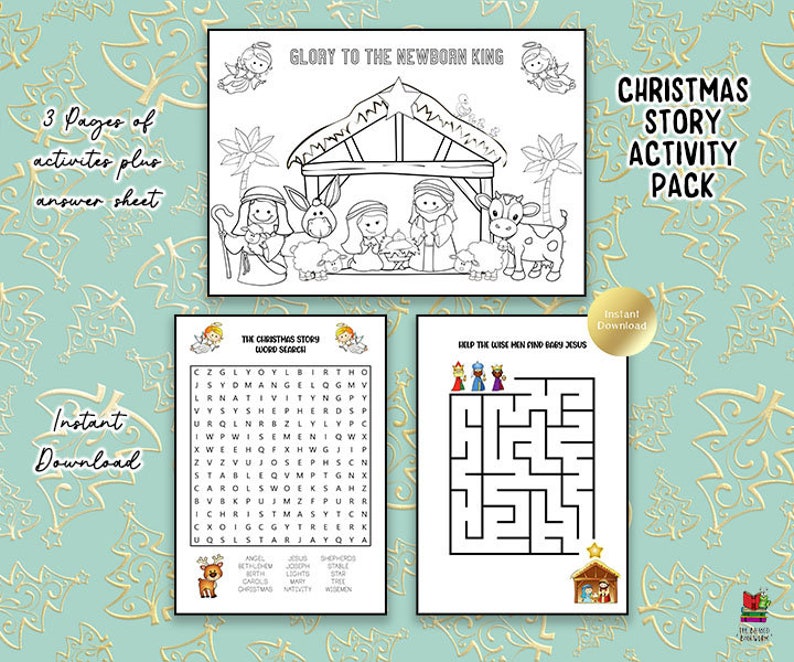 Christmas Story Activity Pack: Maze, Wordsearch, Coloring (printable ...