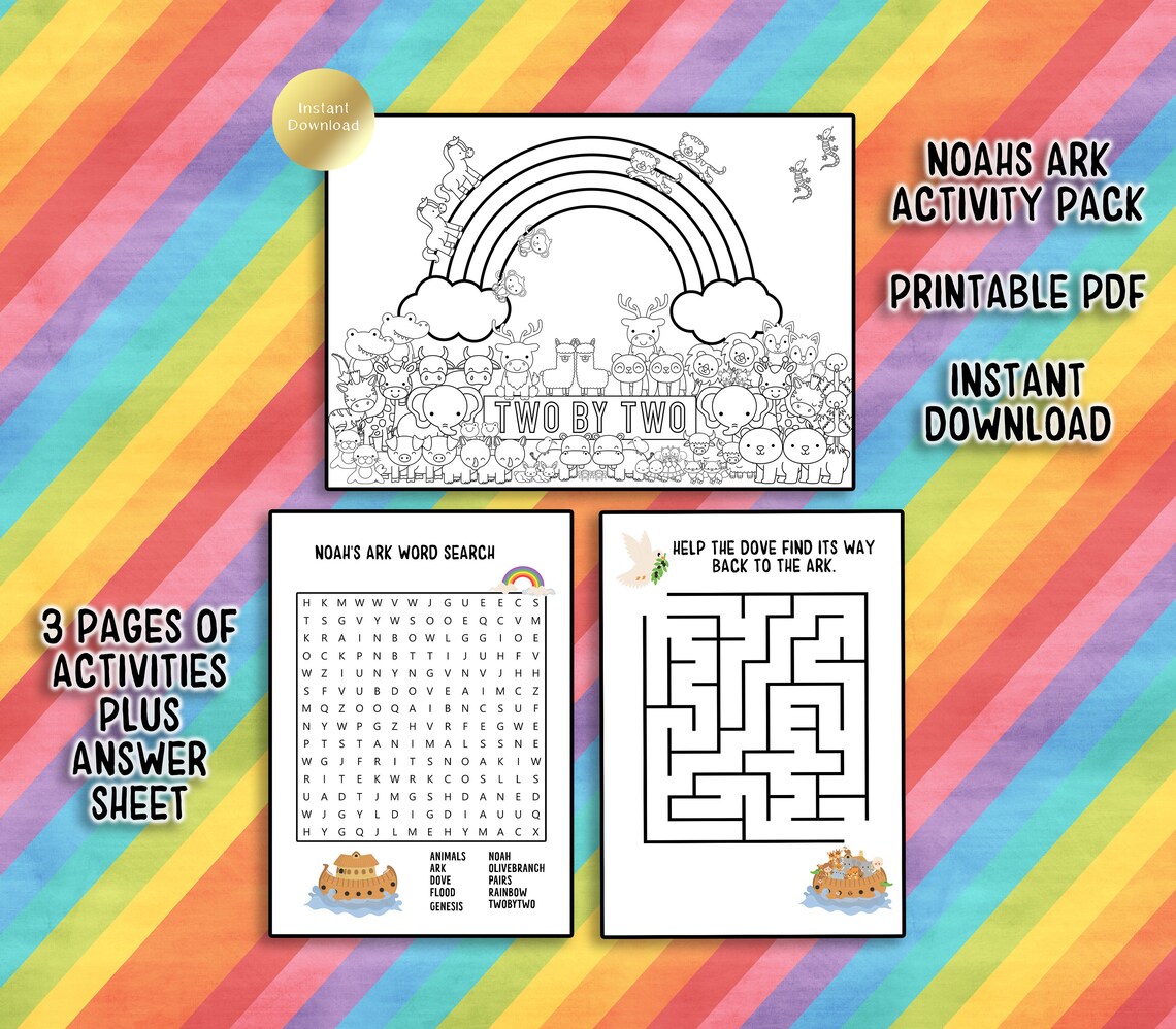 Kids Bible Activity I Noahs Ark Colouring Page I Maze | Etsy