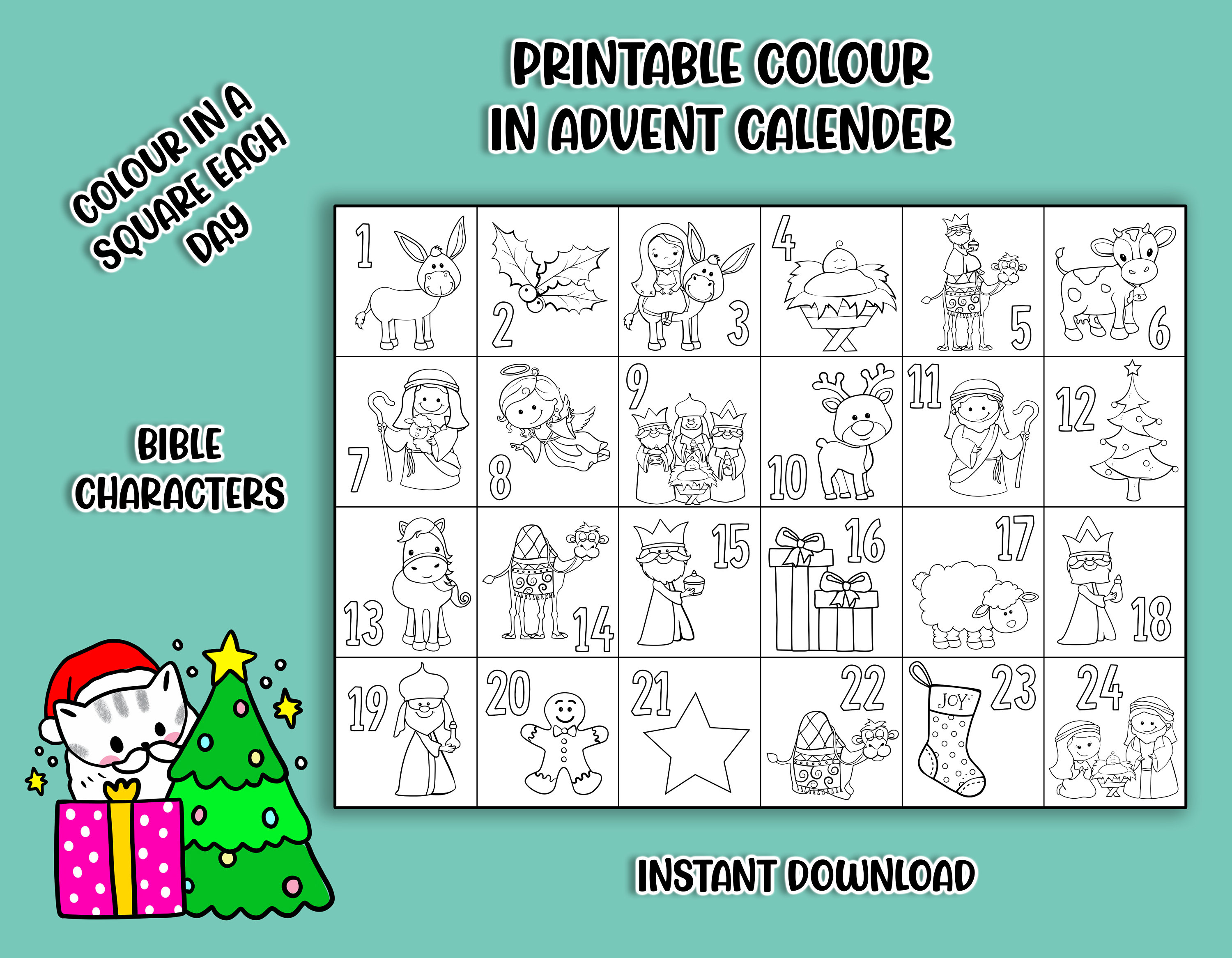 Printable Kids Colour in Advent Calender L Christmas Story Advent ...