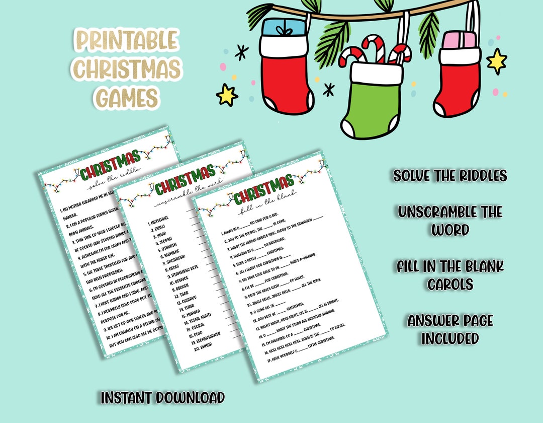 Printable Christmas Games Bundle L Solve the Riddle L Unscramble the ...