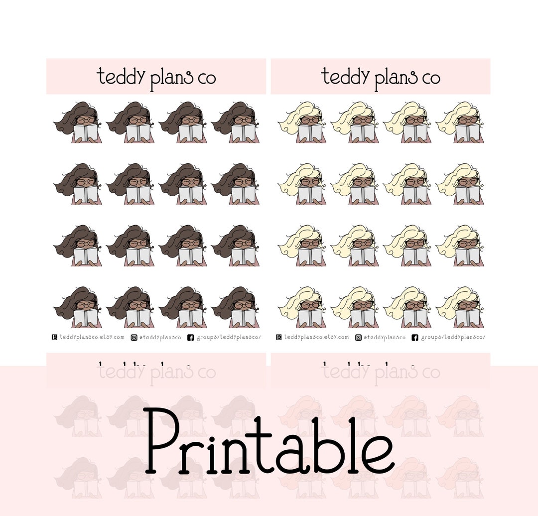 Reading Girl Stickers | Printable Planner Stickers - Etsy