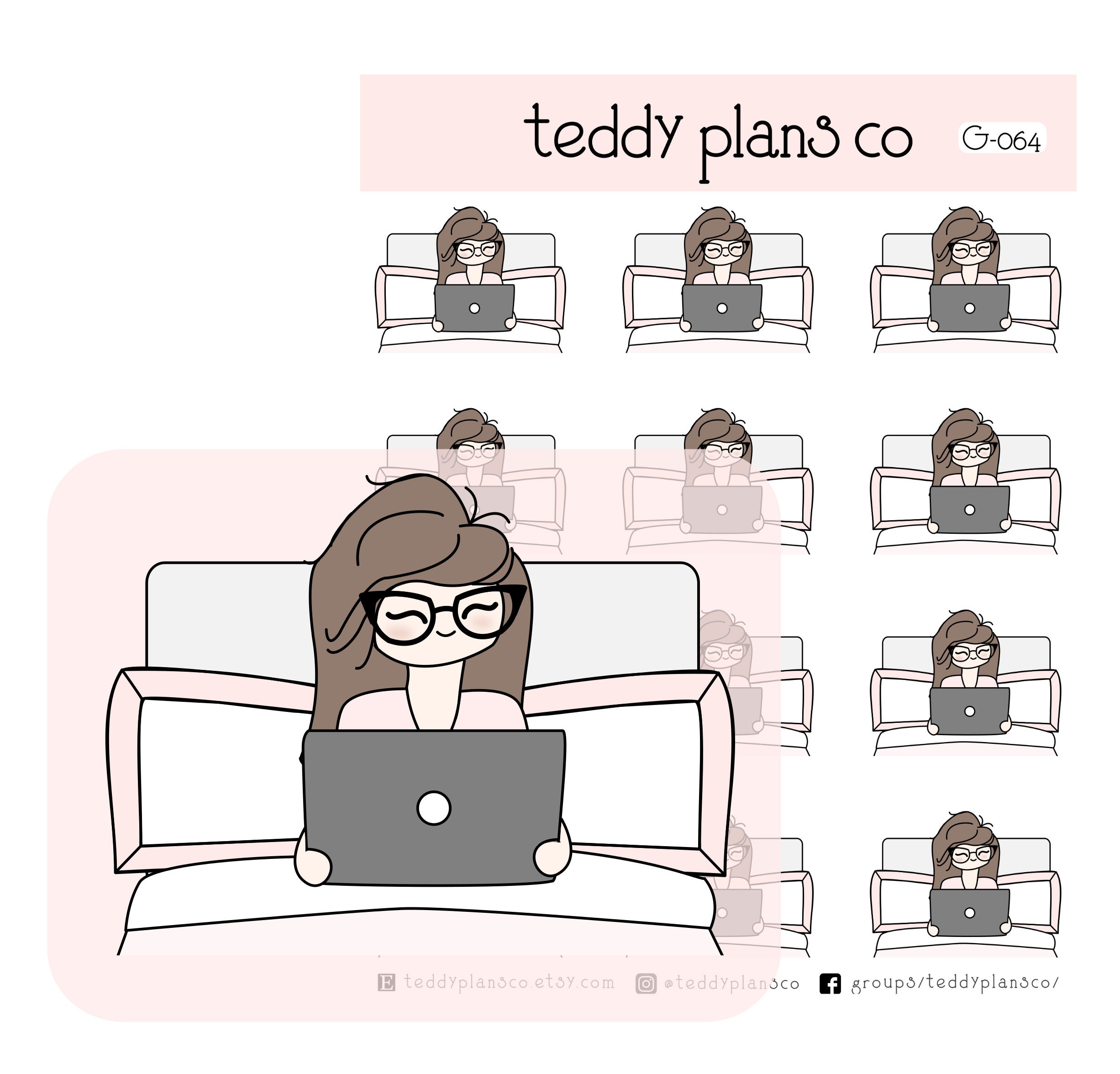 Working in Bed Girl Stickers | Printable Planner Stickers (G-064) - Etsy