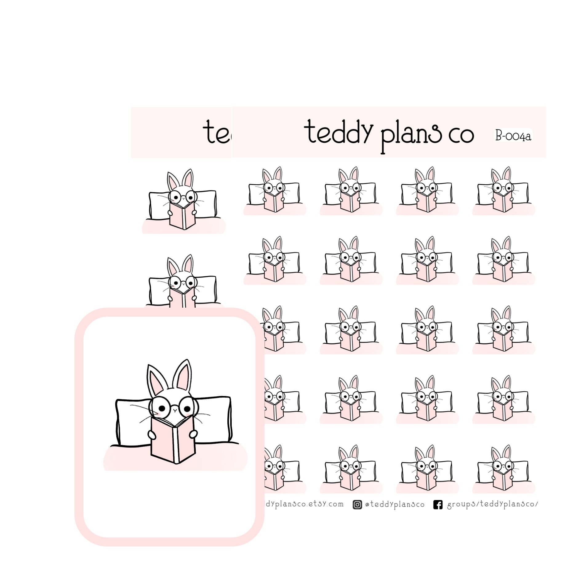 Reading Bunnies Printable Planner Stickers B-004 | Etsy