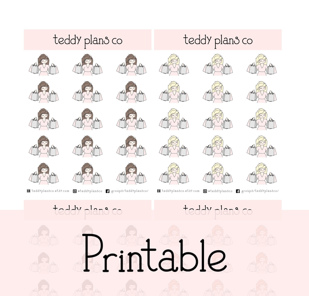 Shopping Girl Stickers | Printable Planner Stickers - Etsy
