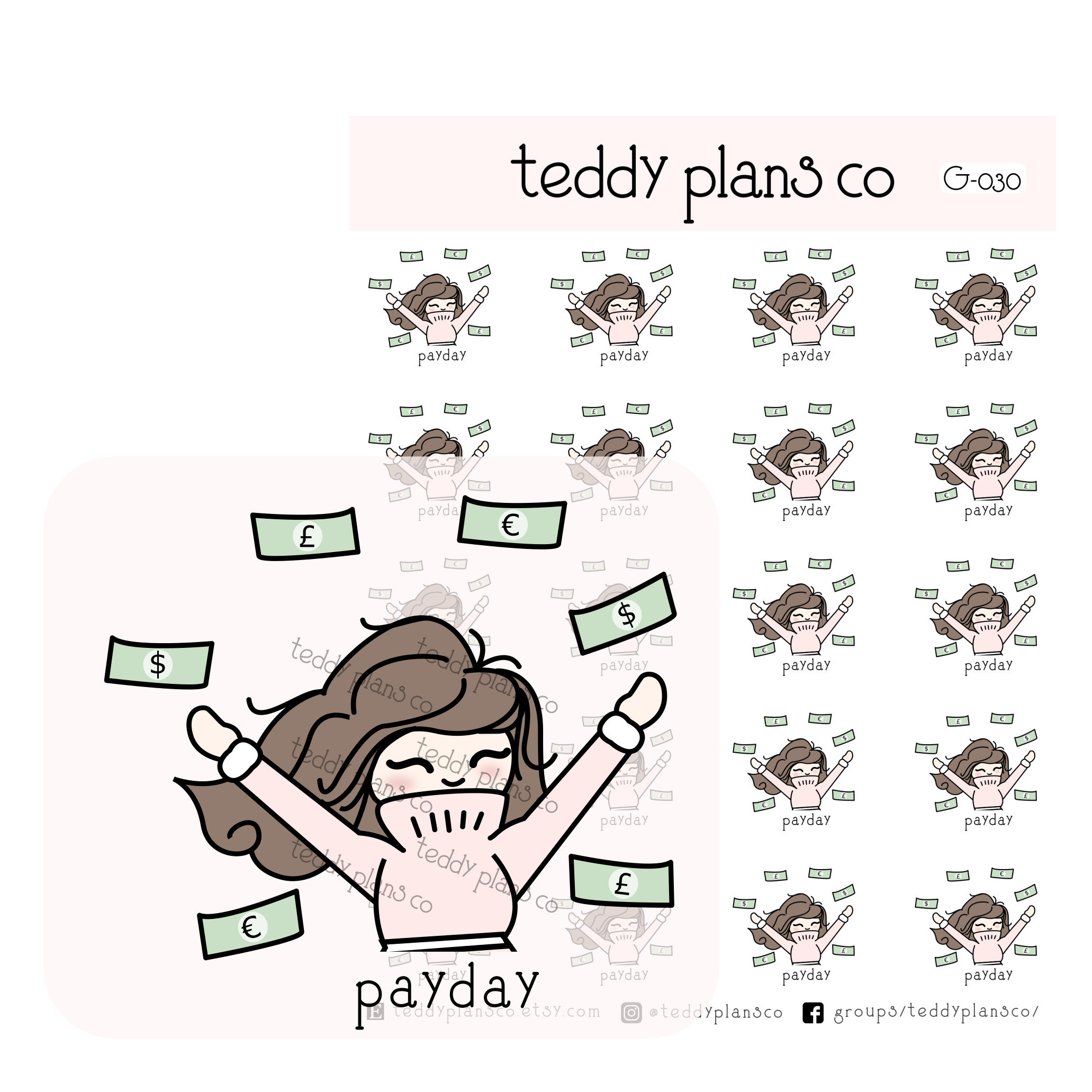 Payday Girl Stickers Printable Planner Stickers | Etsy