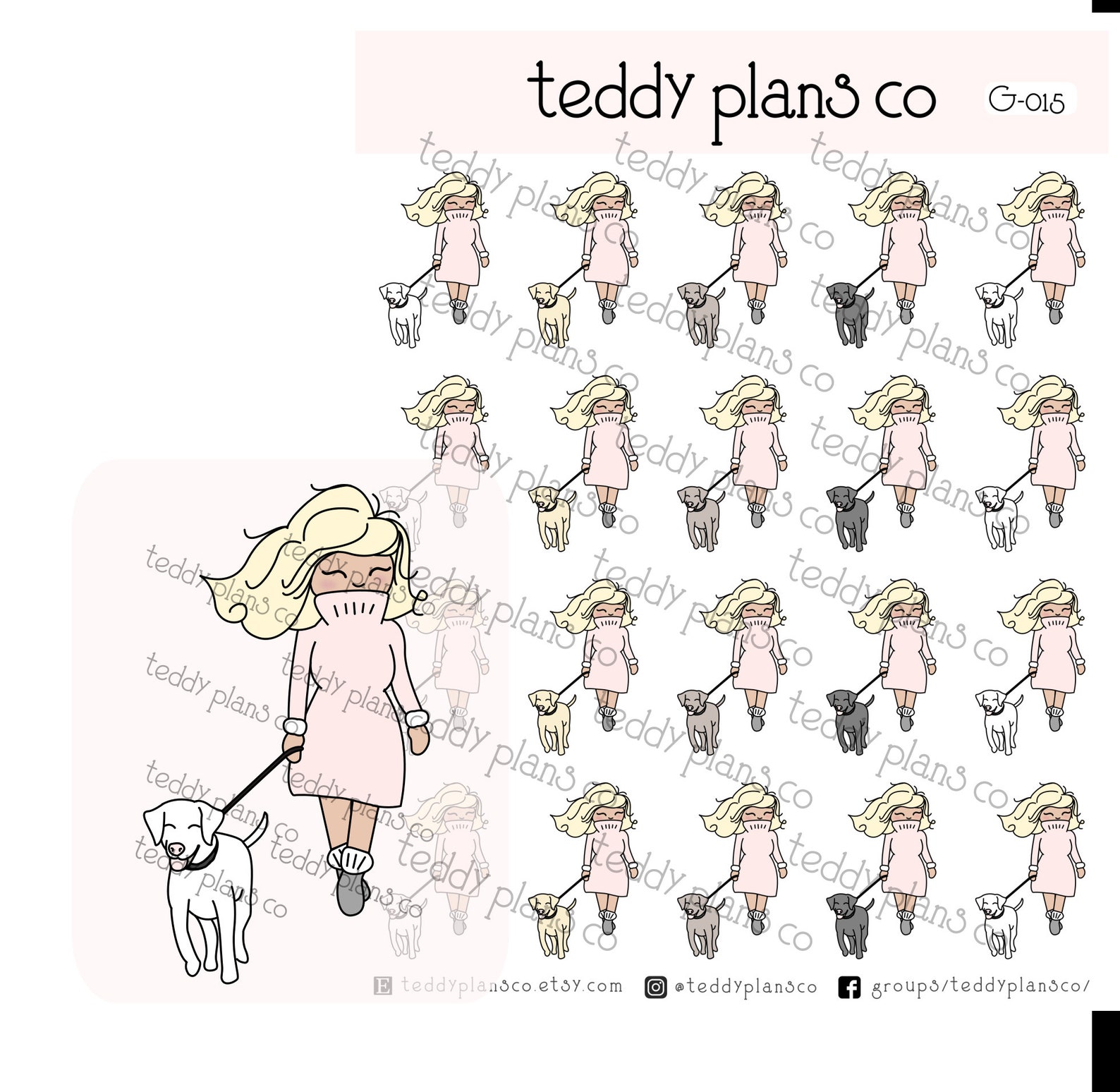 Walking Dog Girl Stickers | Planner Stickers (G-015) - Etsy UK