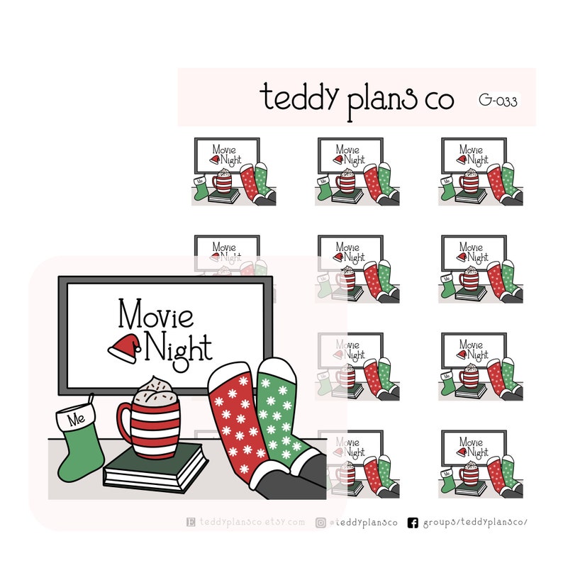 Christmas Movie Night Stickers | Printable Planner Stickers - Etsy