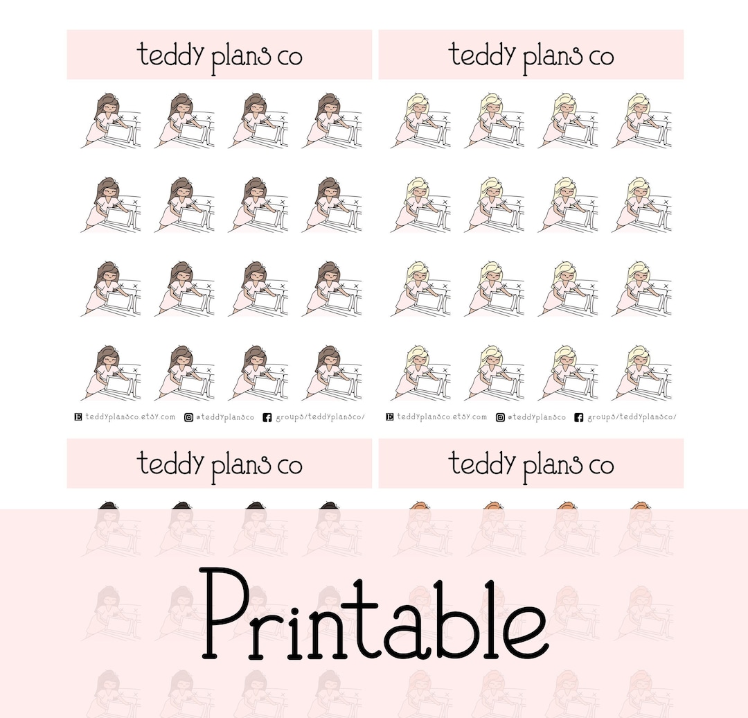 Making Bed Girl Stickers | Printable Planner Stickers - Etsy