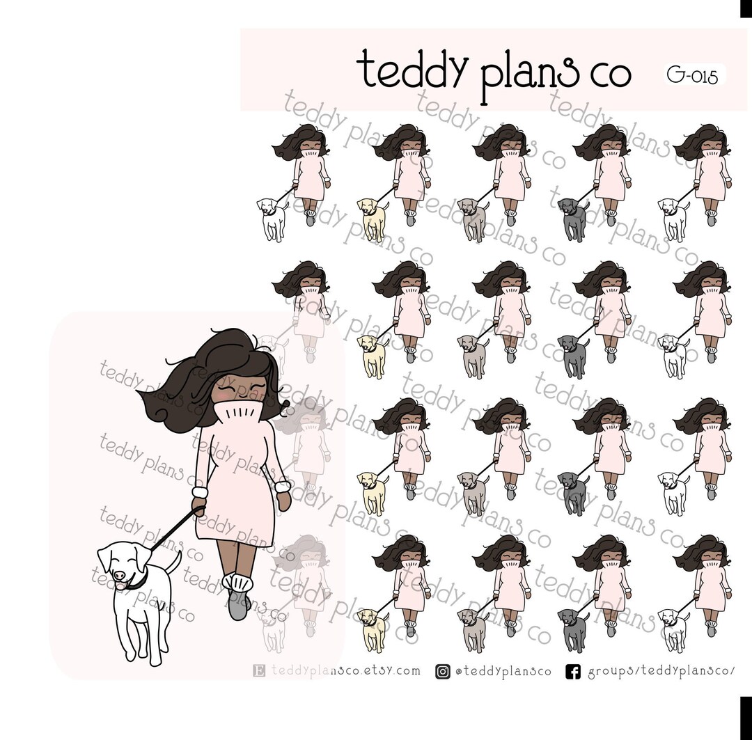 Walking Dog Girl Stickers | Planner Stickers (G-015) - Etsy