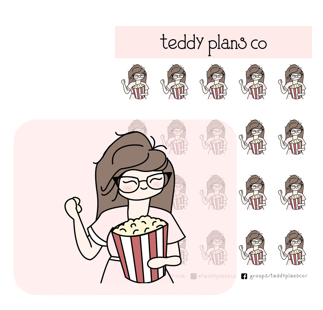 Popcorn Girl Stickers | Planner Stickers (G-087) - Etsy