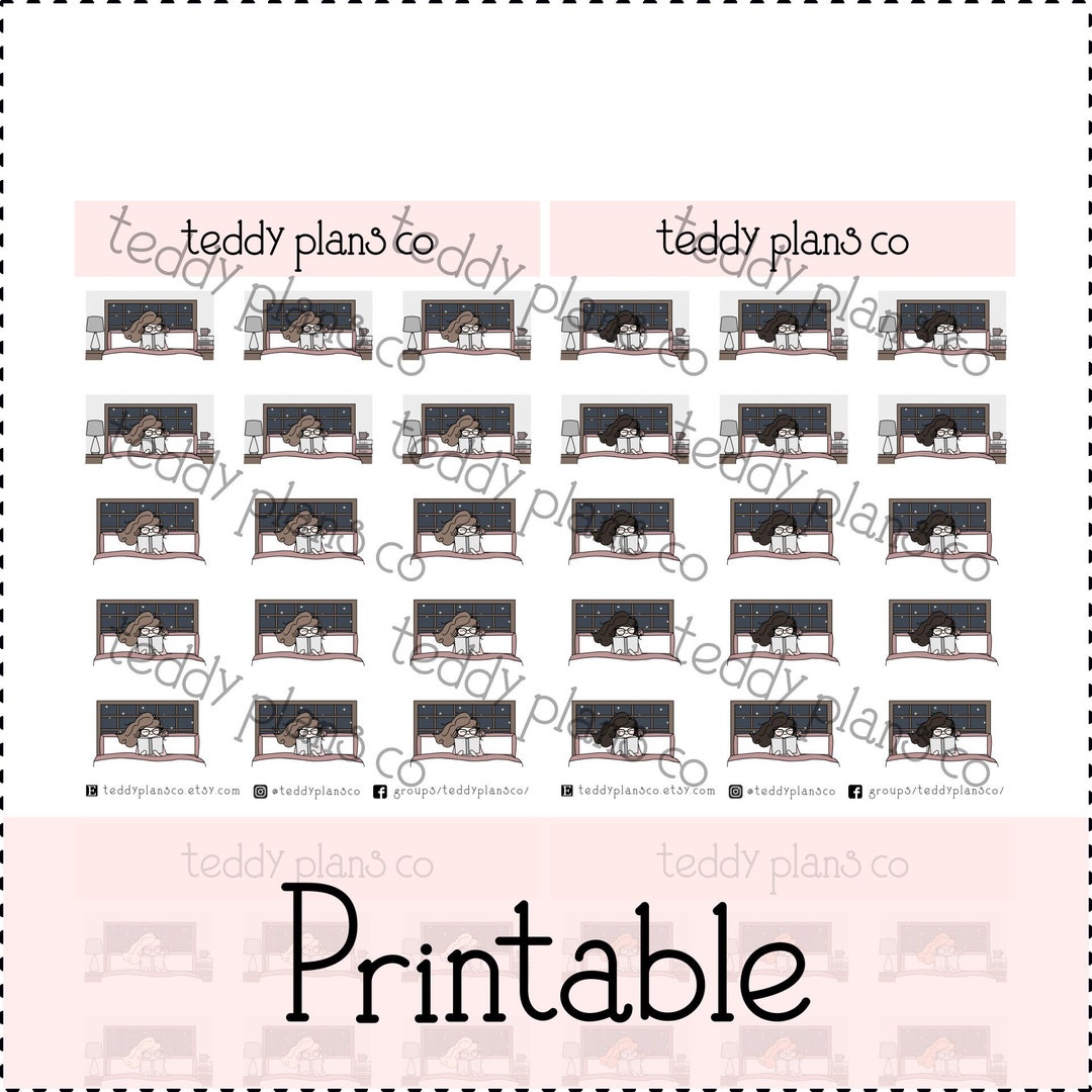 Reading in Bed Girl Stickers | Printable Planner Stickers - Etsy